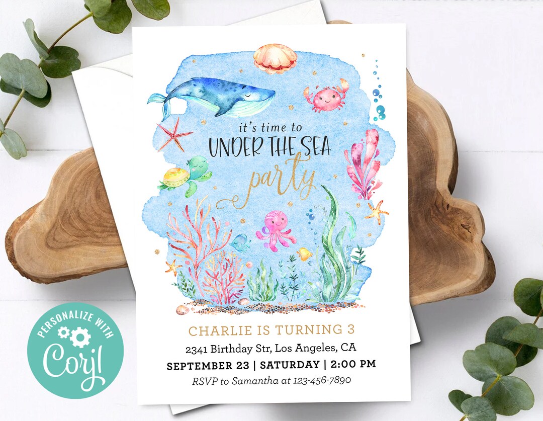 Under the Sea Birthday Invitation Boy Sea Life Ocean Animals Party ...