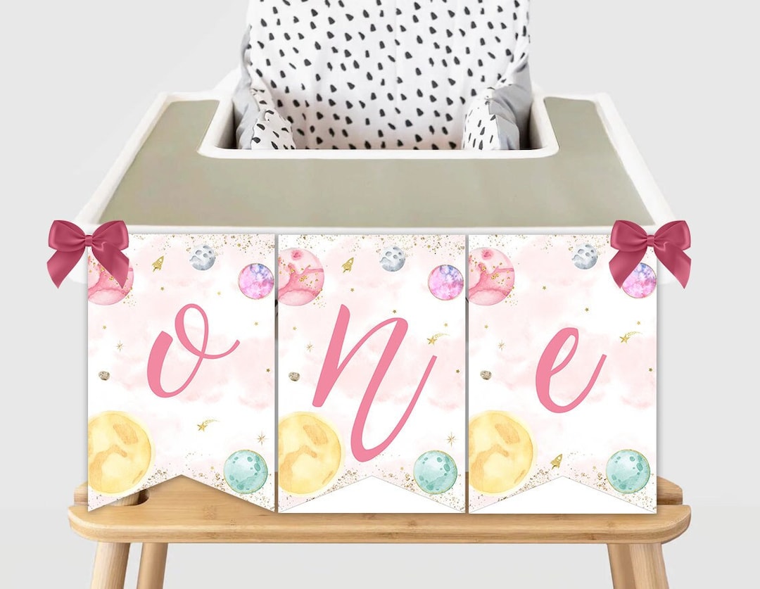 Printable High Chair ONE Birthday Banner Outer Space First Birthday ...