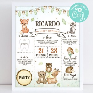 Woodland Animals First Birthday Milestone Board Calling All Party ...