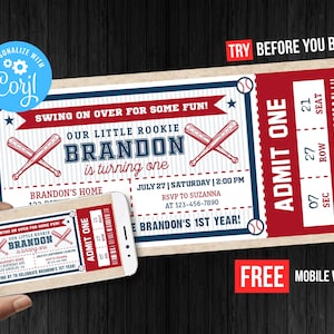 Baseball Ticket Birthday Invitation Sports Invite Party for - Etsy