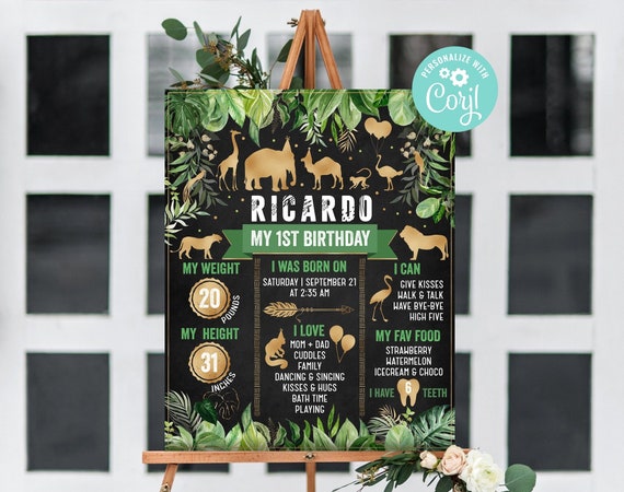 Wild One Birthday Sign Editable Template Jungle Milestone - Etsy