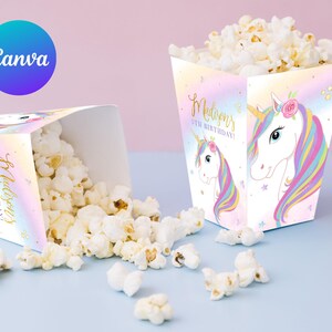Unicorn Birthday Popcorn Bag Girl Gold and Pink Roses Popcorn Box ...