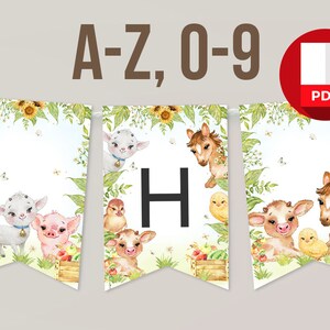 Printable Banner Letters Baby Shower Decoration Cute Farm Animals Ranch ...