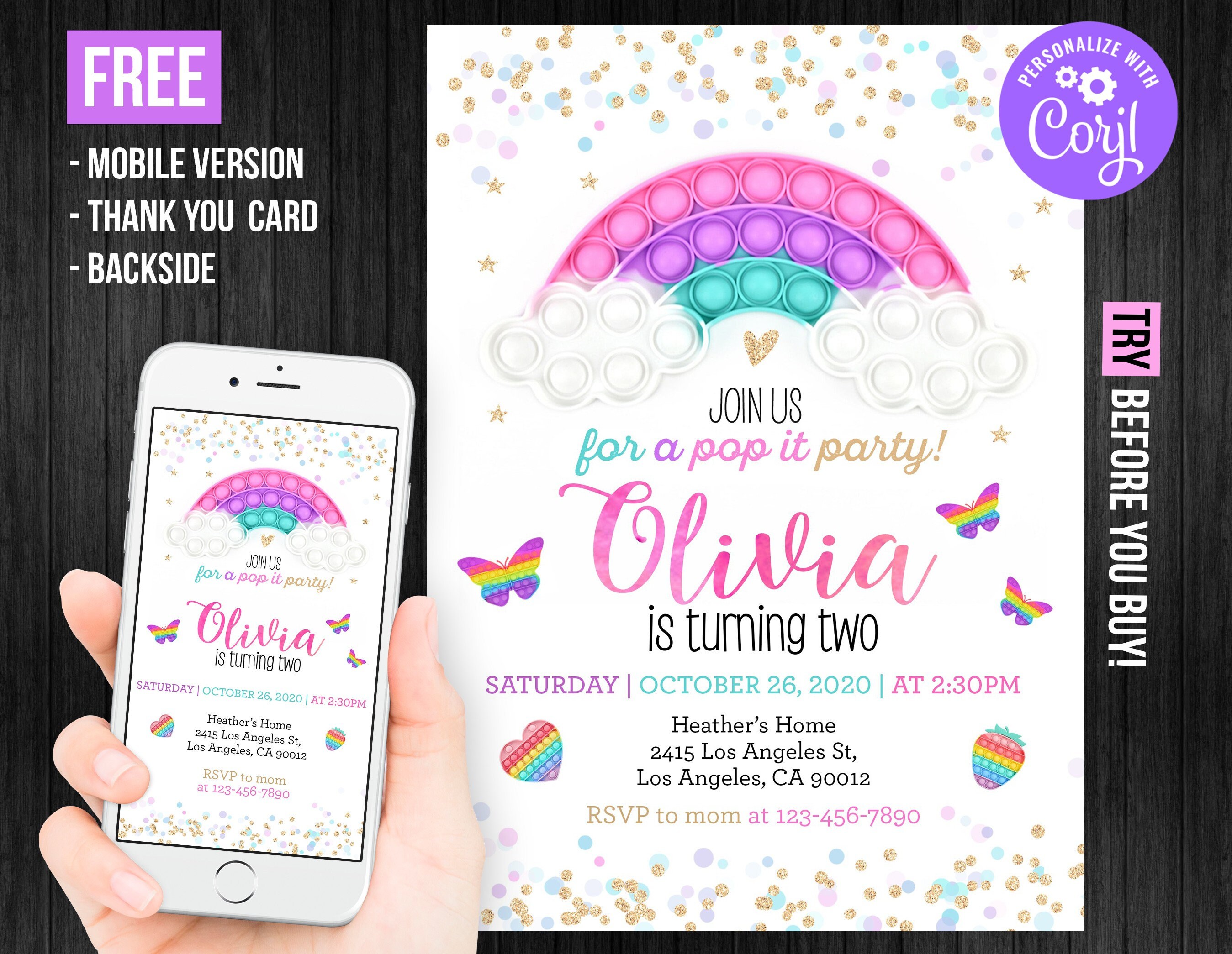 Paper & Party Supplies pop it party electronic invite Pop it corjl ...