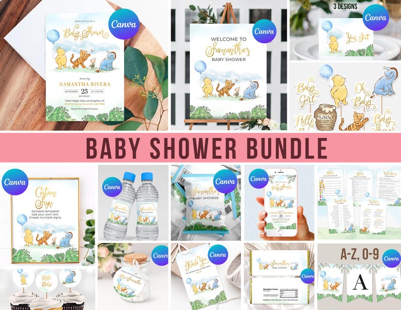 Classic Winnie the Pooh Baby Shower Invitation Piglet Tigger Eeyore ...