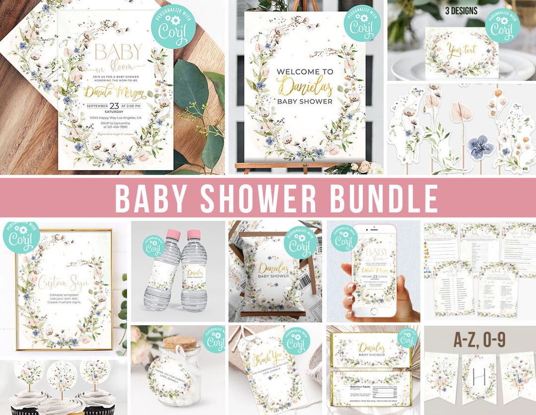 Wildflower Baby Shower Party Decorations Bundle Boho Meadow Flower ...
