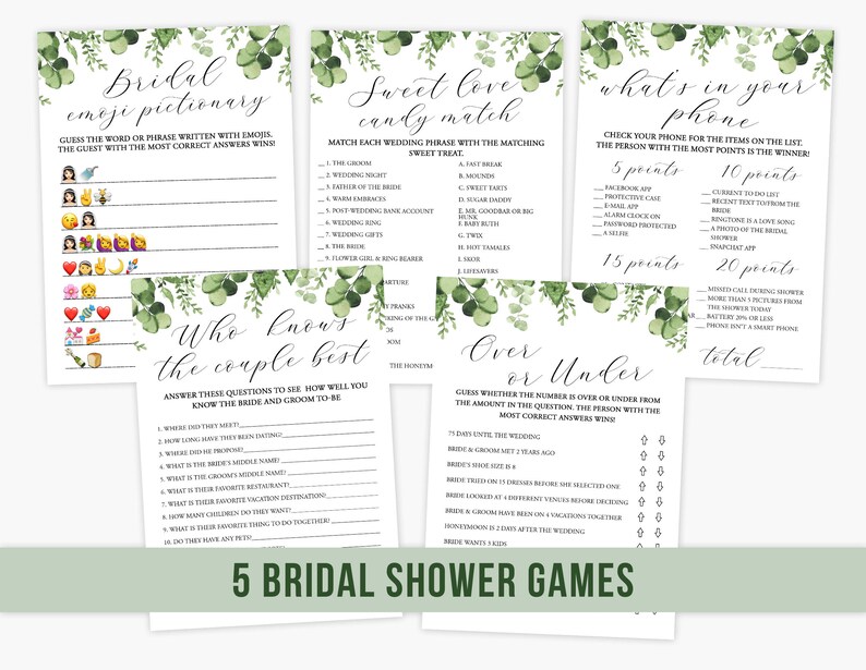 5 Modern Bridal Shower Games Bundle Set Printable Emoji Pictionary ...