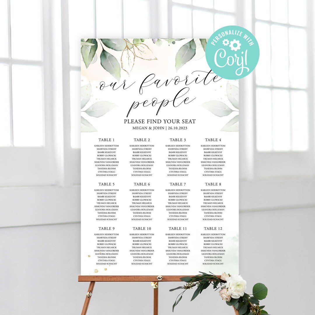 Wedding Seating Chart Template Printable 12 Tables Plan Editable ...