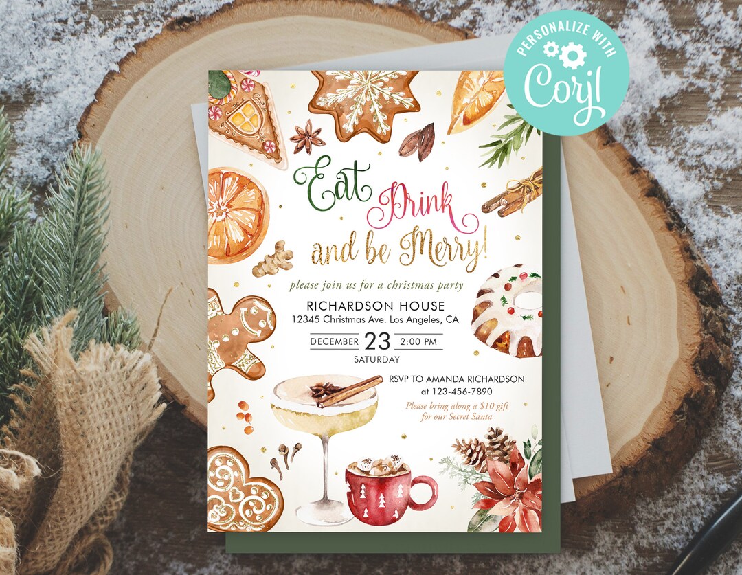 Eat Drink and Be Merry Invitation Christmas Holiday Party - Etsy