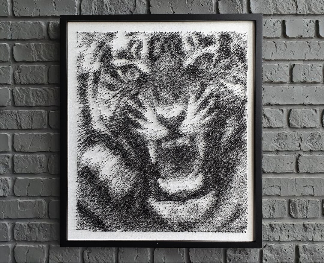 Tiger String Art, Portrait Wild Africa Animal, Wall Decor, Black and ...