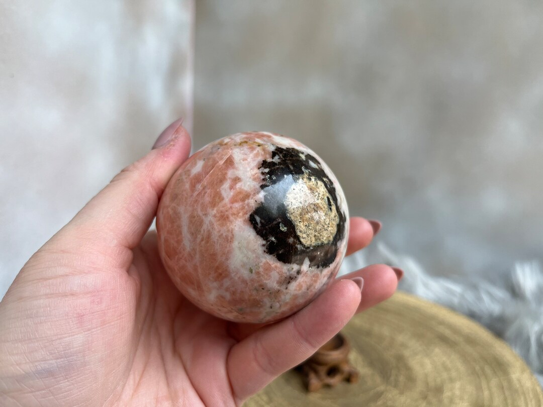 Stunning, Orange Calcite With Epidote and Tourmaline Inclusions Sphere ...