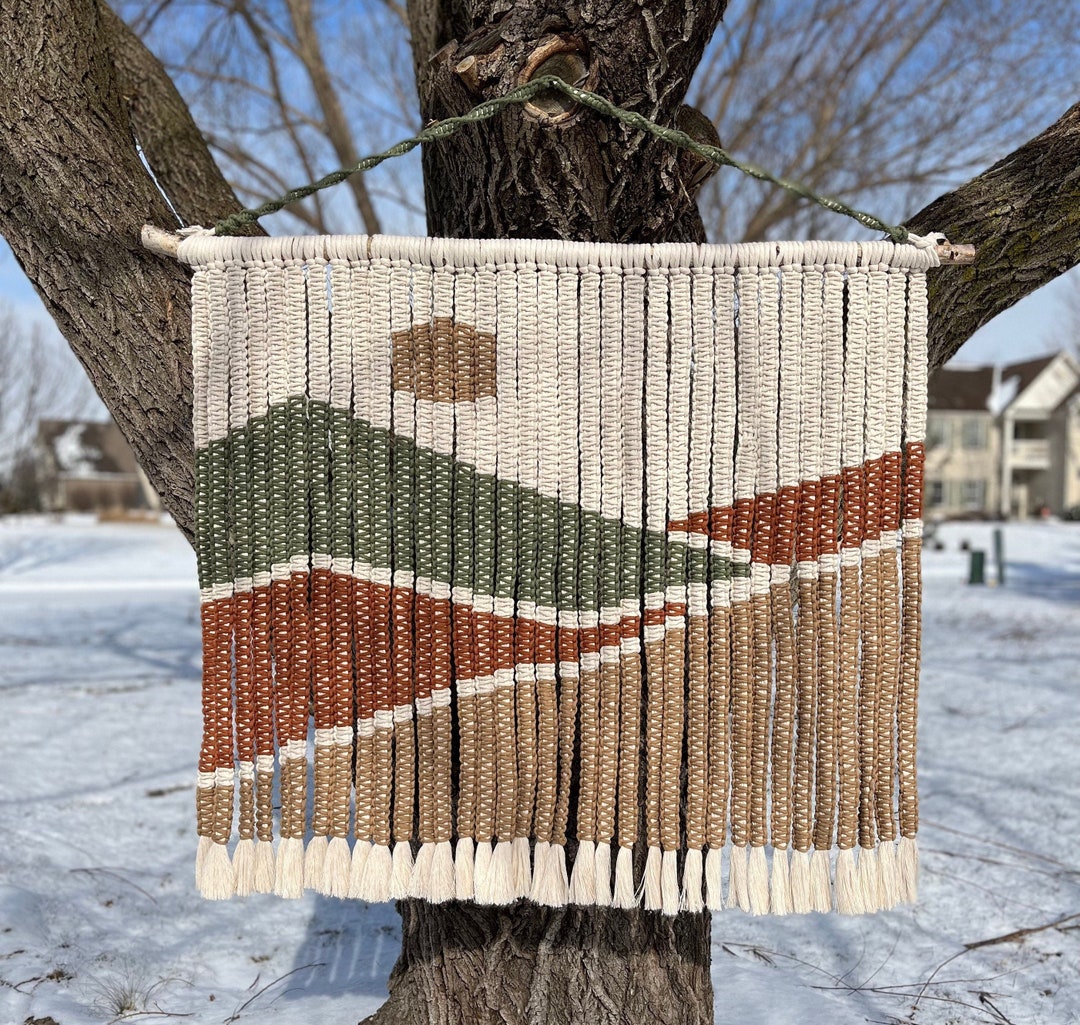 Abstract Macrame Landscape, Trendy Wall Art, Boho Decor, Natural Fiber ...