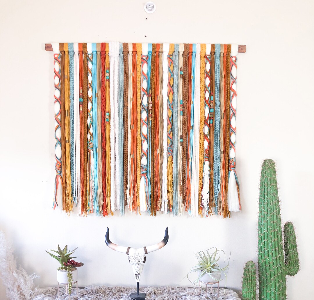 Boho Yarn Wall Hanging, Boho Tapestry, Boho Wall Decor, Fiber Art ...