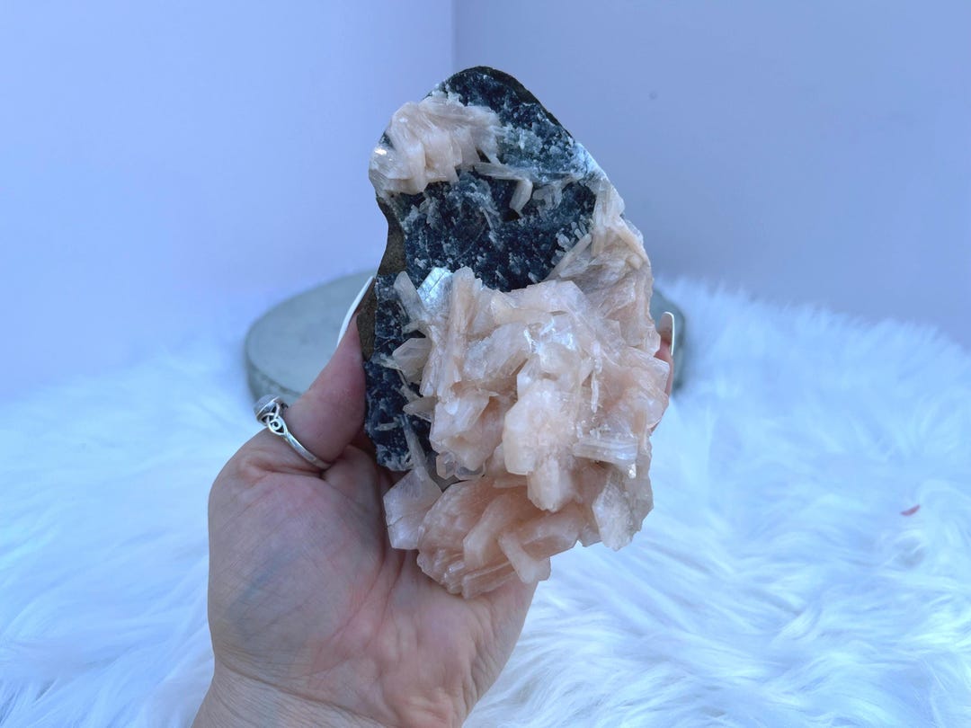 Stunning, Peach Stilbite on Black Chalcedony Matrix, Mixed Zeolite ...