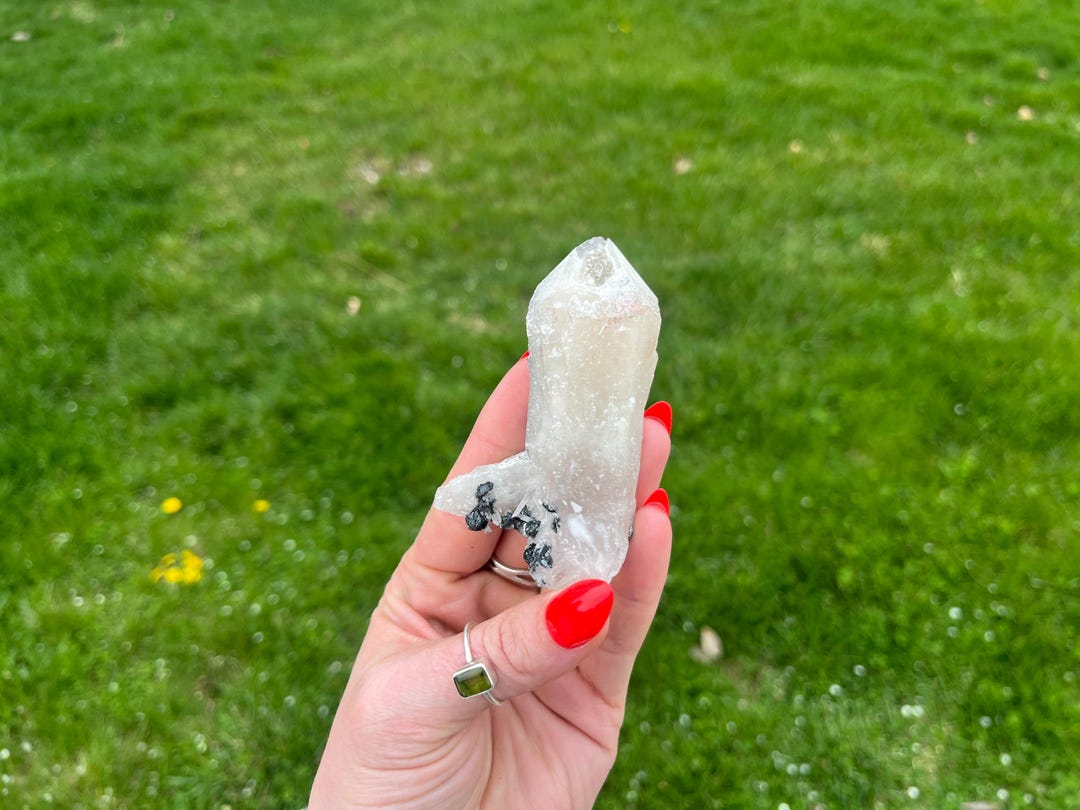 Elestial Smoky Candle Quartz Crystal Cluster With Petal Calcite Frosted ...