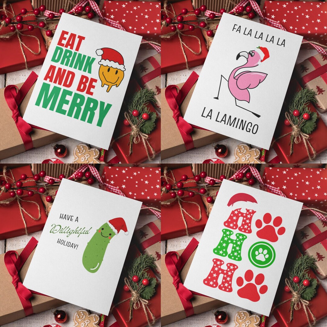 Festive Printable Christmas Cards Packet of 4 Spread Holiday - Etsy