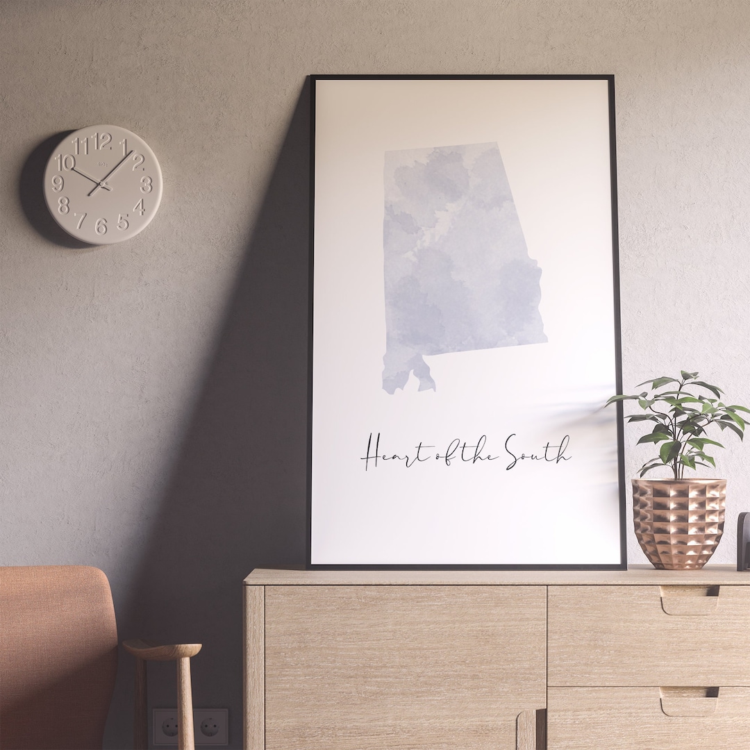 Alabama State Wall Art Print With the Quote Heart of the South ...