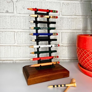Golf Pencil Display - Holds 10 - Walnut (gift for Golfer, Golf Display ...