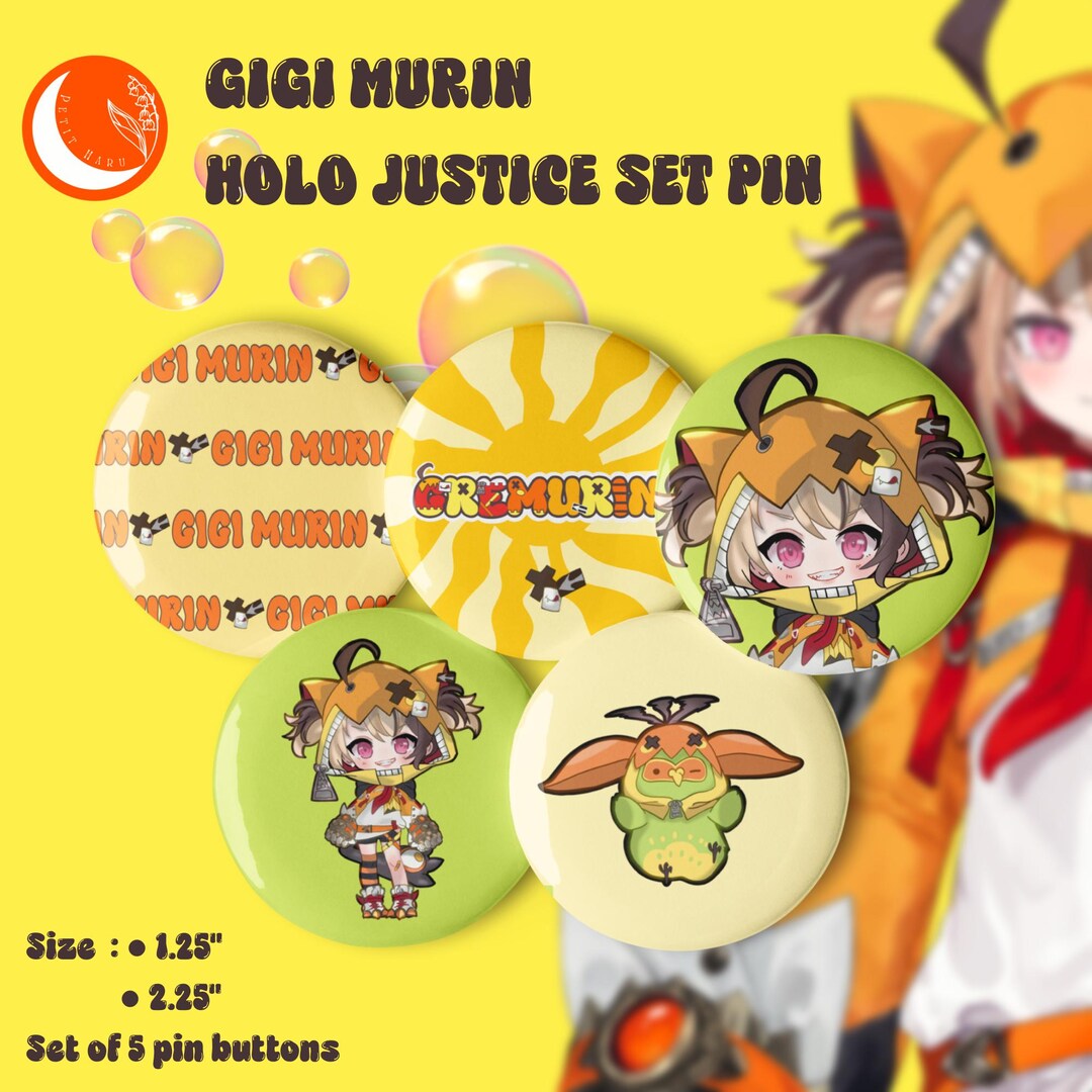 Gigi Murin Holo Justice Hololive Fan Art Set of 5 Pin Buttons - Etsy