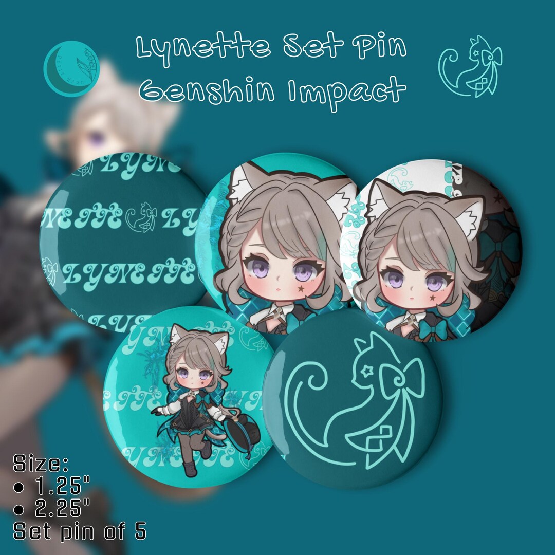 Lynette Genshin Impact Fanart Set of 5 Pin Buttons - Etsy