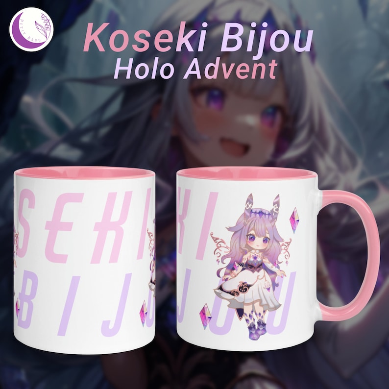 Koseki Bijou Biboo Mug With Pink Color Inside Hololive EN Holo Advent Fan Made Merch - Etsy