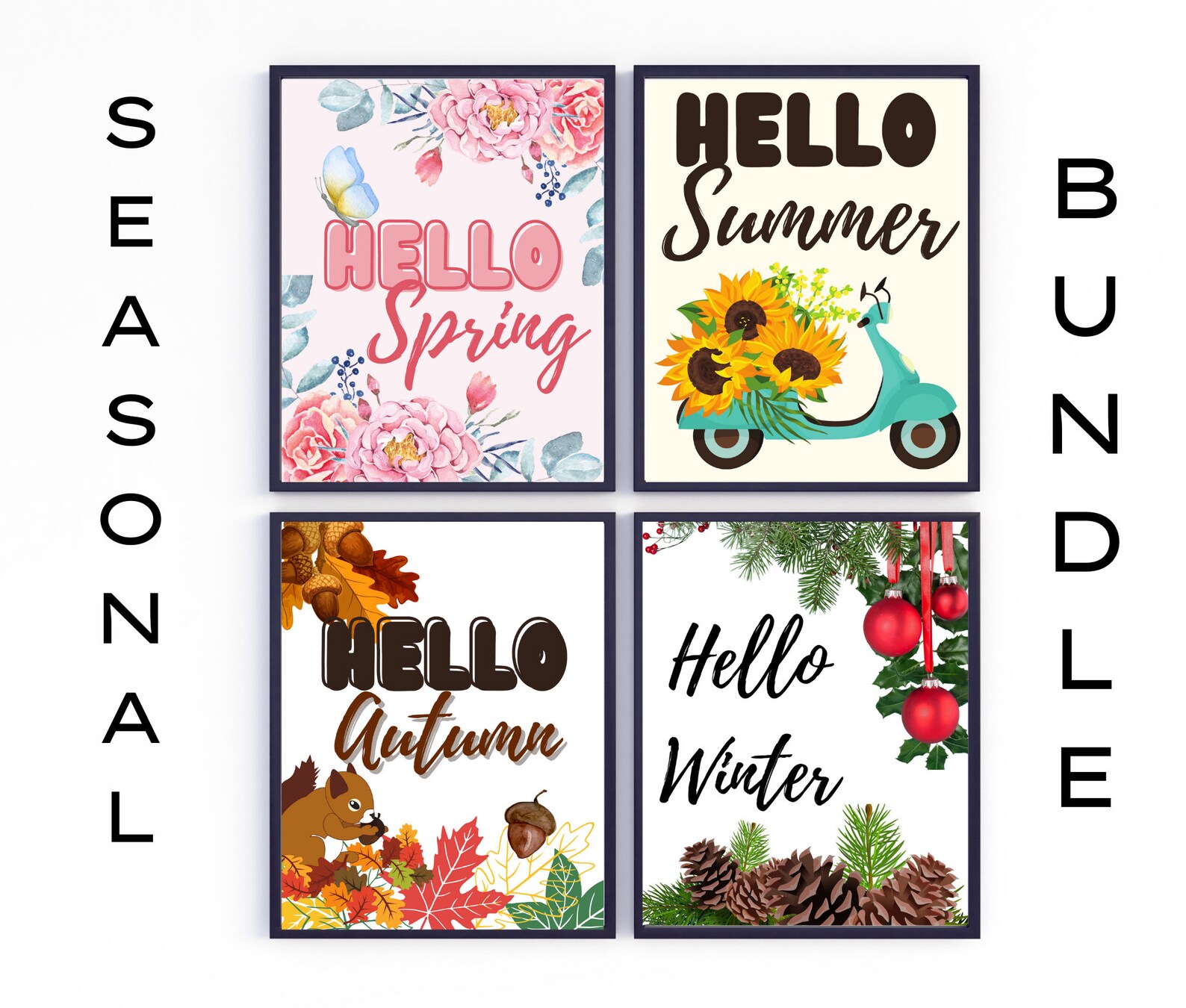 Hello Seasons Print Set, Set of 4 Seasonal Prints, Seasonal Printable ...