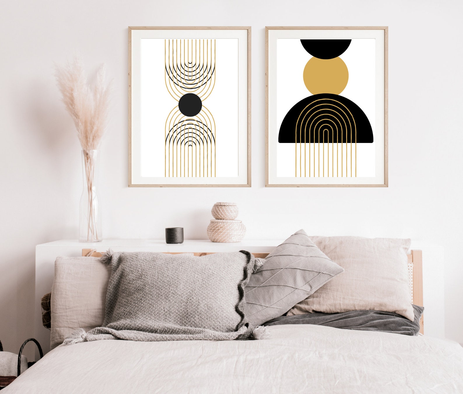 Boho Wandkunst Set, 4er Set Drucke, Druckbares Boho Wand dekor, Abstrakte Wandkunst, Terrcotta ...