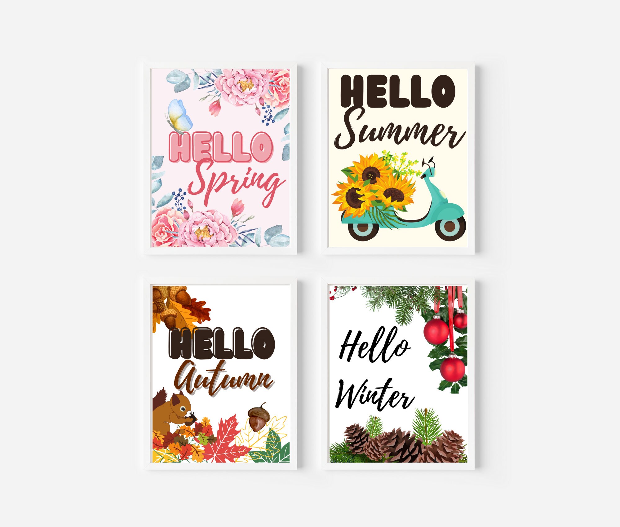 Hello Seasons Print Set, Set of 4 Seasonal Prints, Seasonal Printable ...