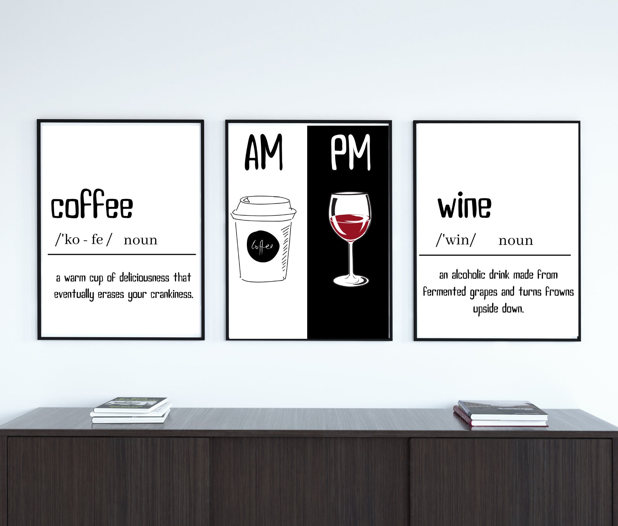 AM PM Set de impresión de café y vino 3, definición de vino, definición ...