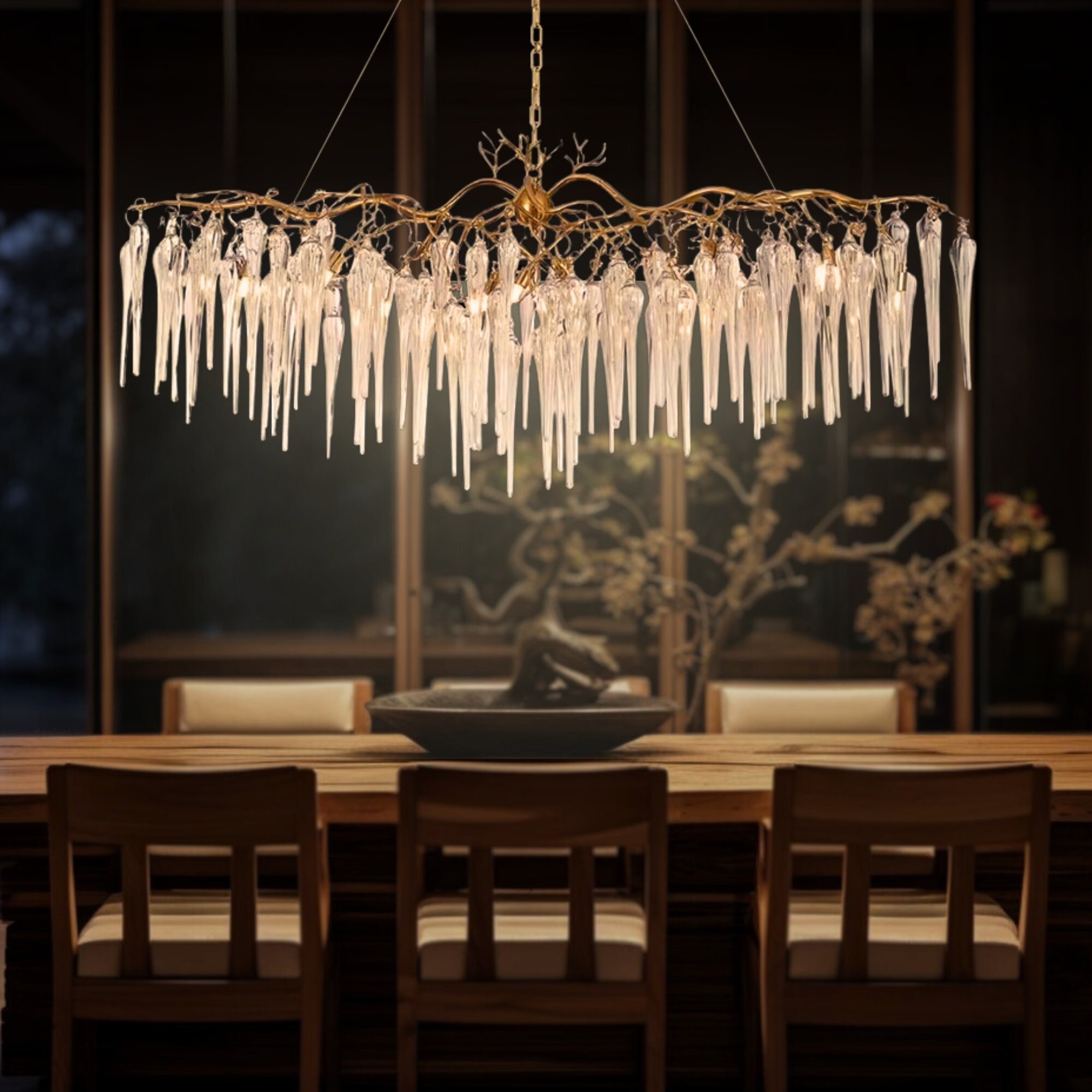 Crystal Branch Chandelier Lighting Perfect for Modern Dining Rooms Rectangular Dining Room ...