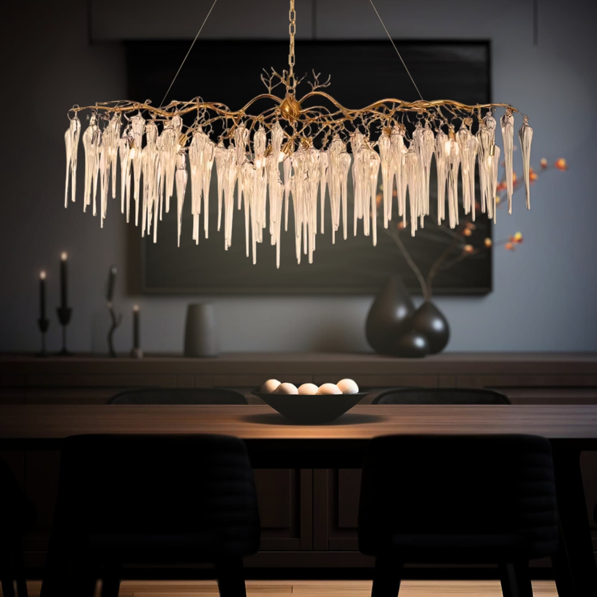 Crystal Branch Chandelier Lighting Perfect for Modern Dining Rooms Rectangular Dining Room ...