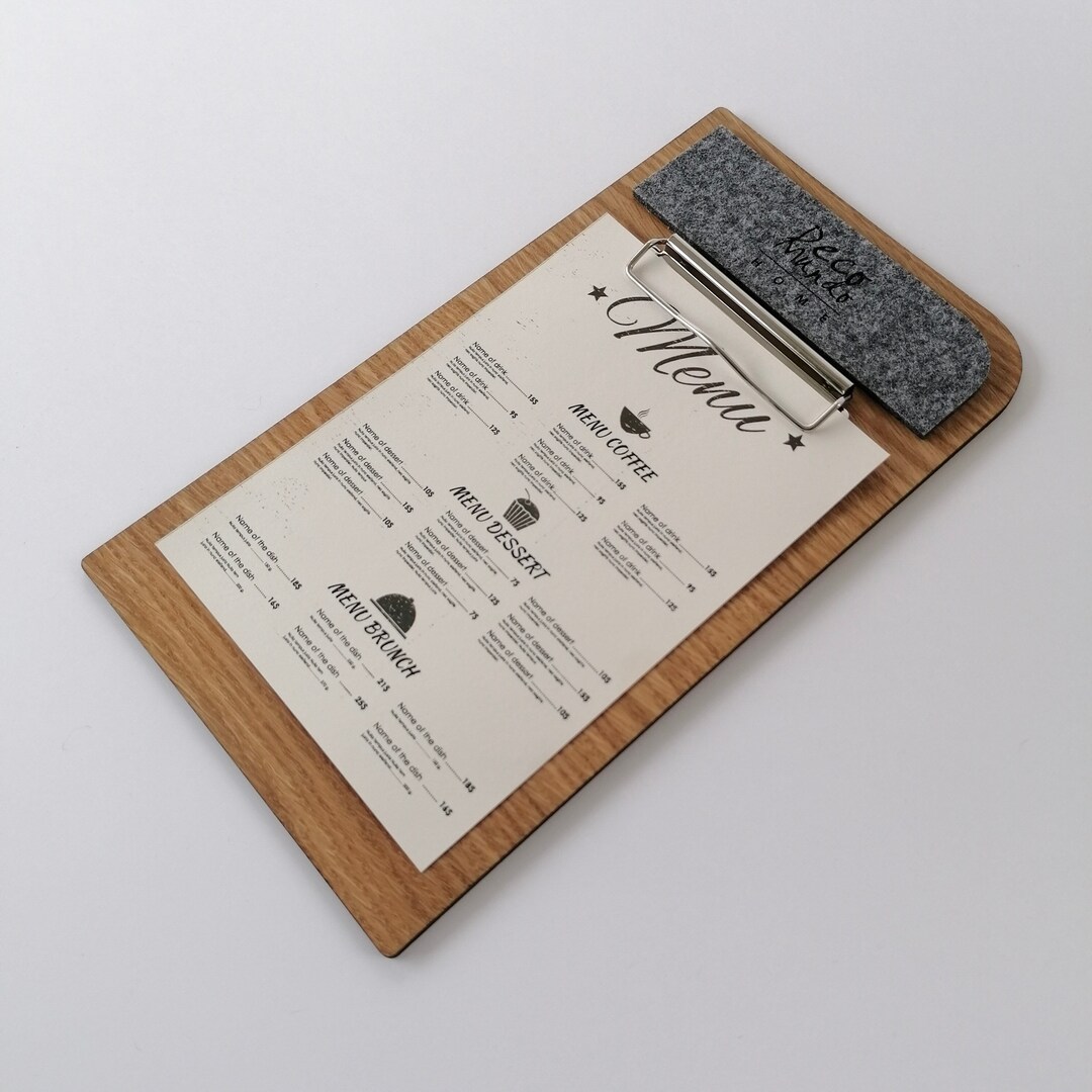 Wooden Menu Holder for Horeca, Oak Plywood and Felt Clipboard Menu ...