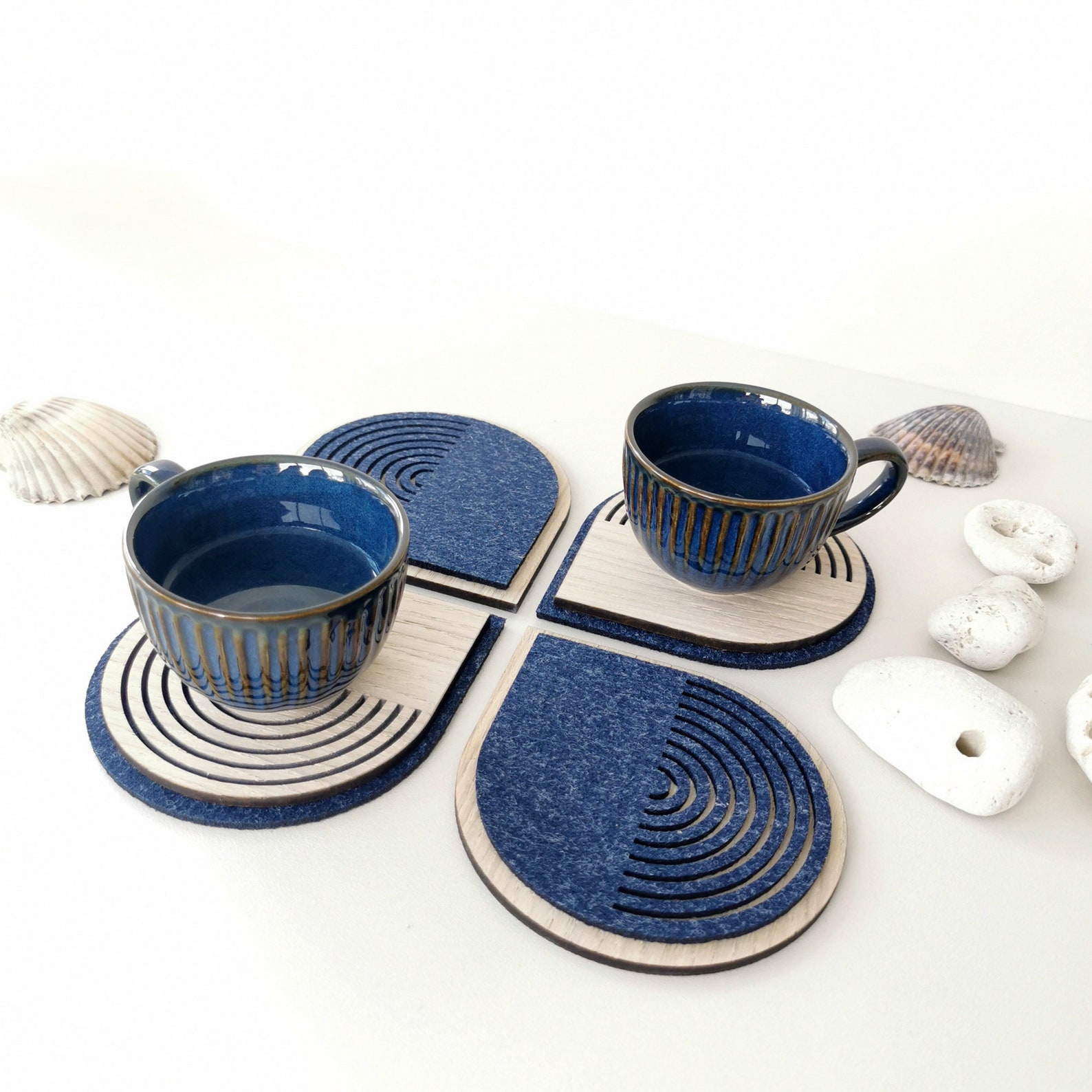 Modern Indigo Blue Wooden Coasters Set Decorative Drink - Etsy