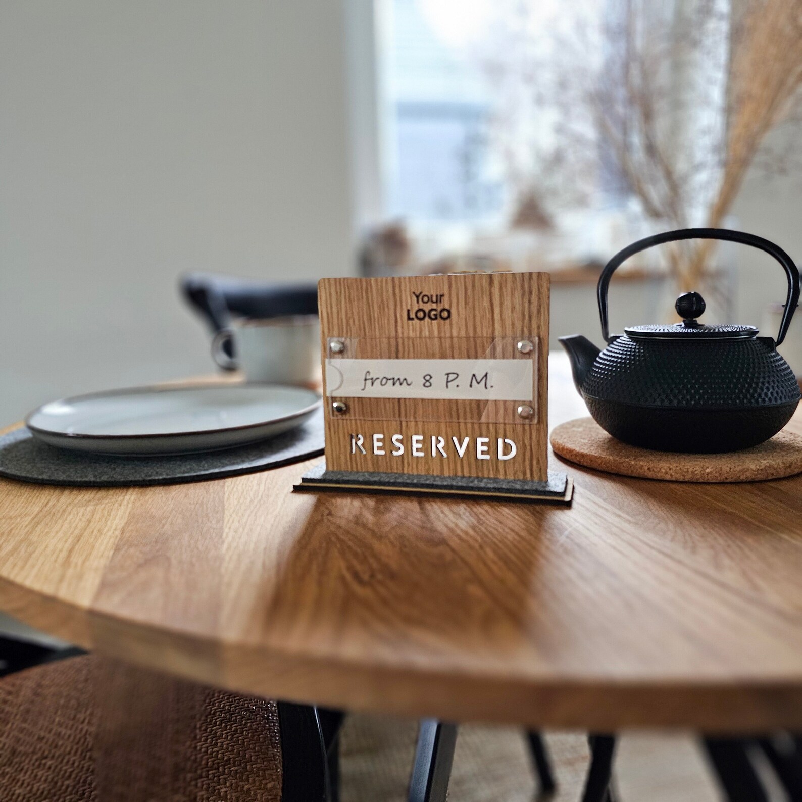 Wooden Reserved Sign With Place for Note, Logo-engraved Reserved Stand ...