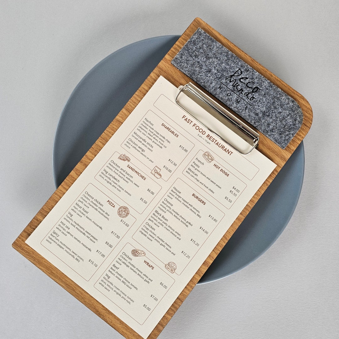 A5 or A4 Size Wooden Menu Clipboard for Hotels, Restaurants, Cafes ...
