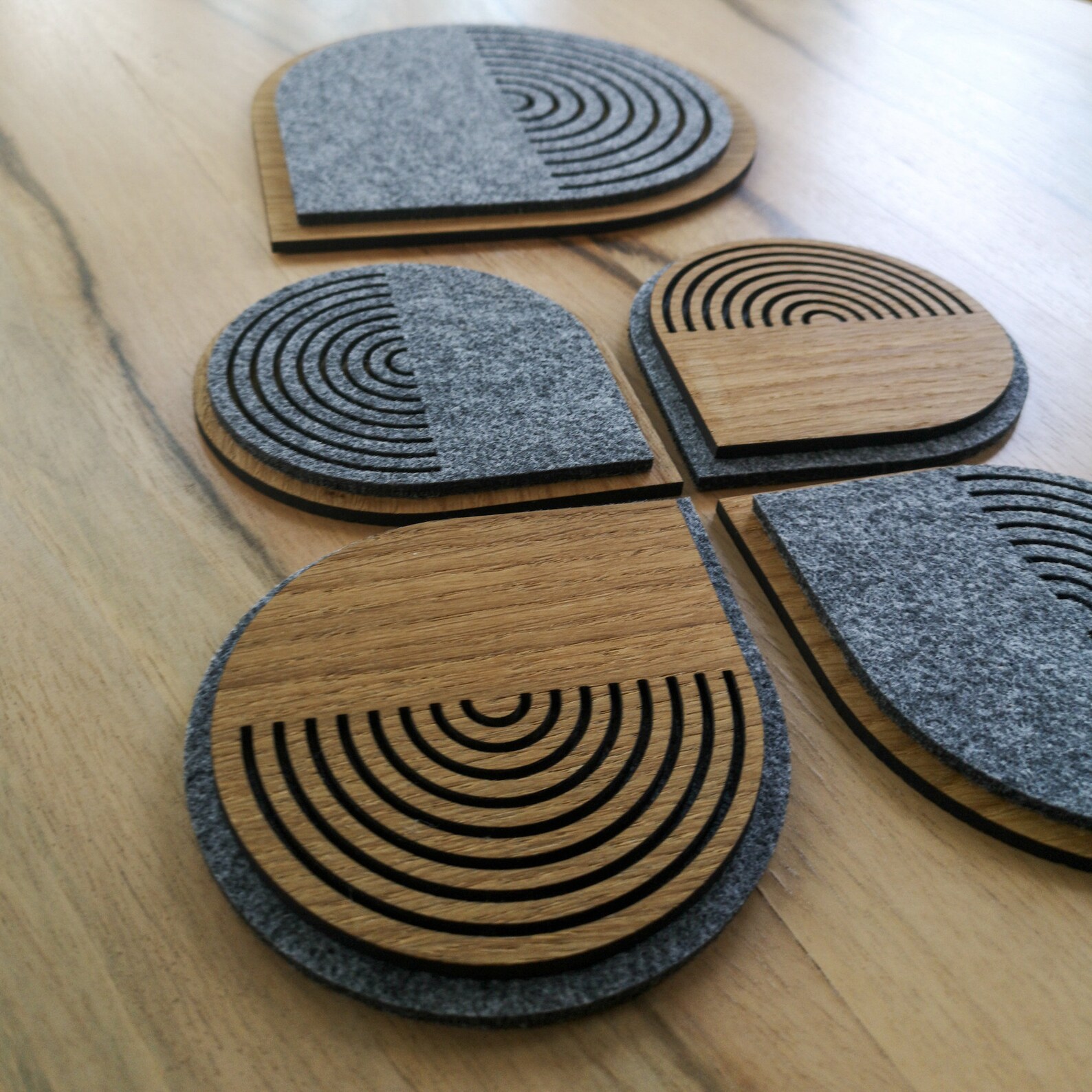 Retro Decor Wood and Grey Felt Coasters Set of 4 or 41 Big | Etsy