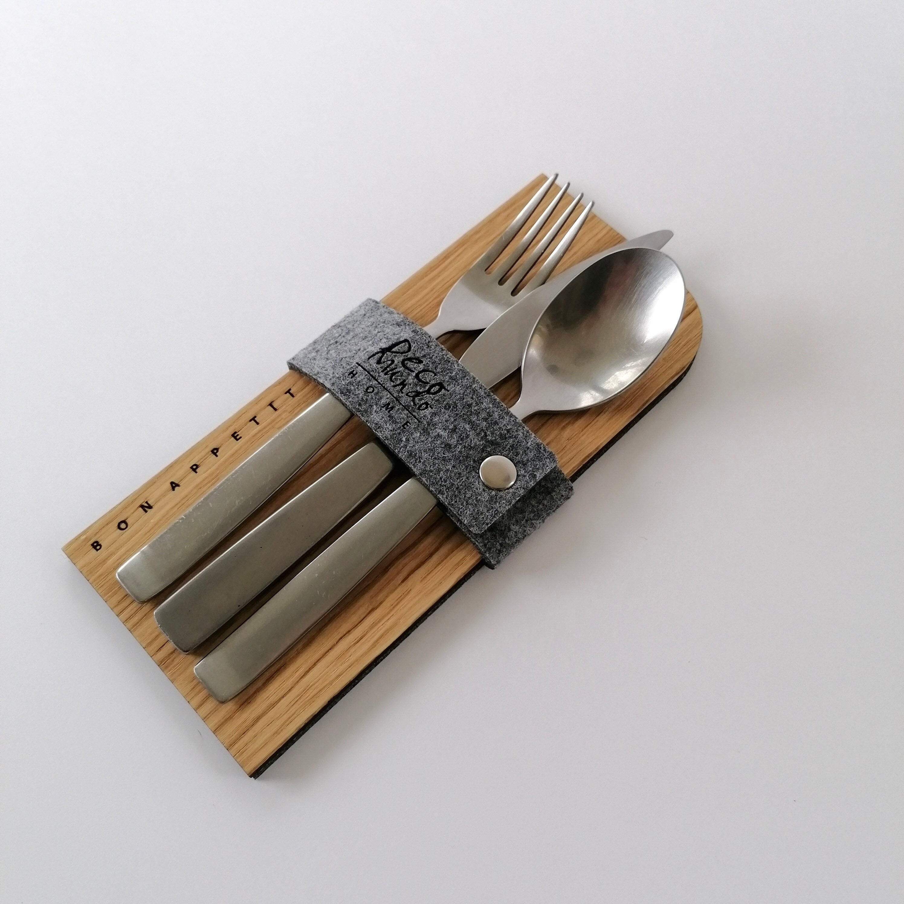 Wood and Felt Flatware Caddy With Engraved 'bon Appetit', Minimalist ...
