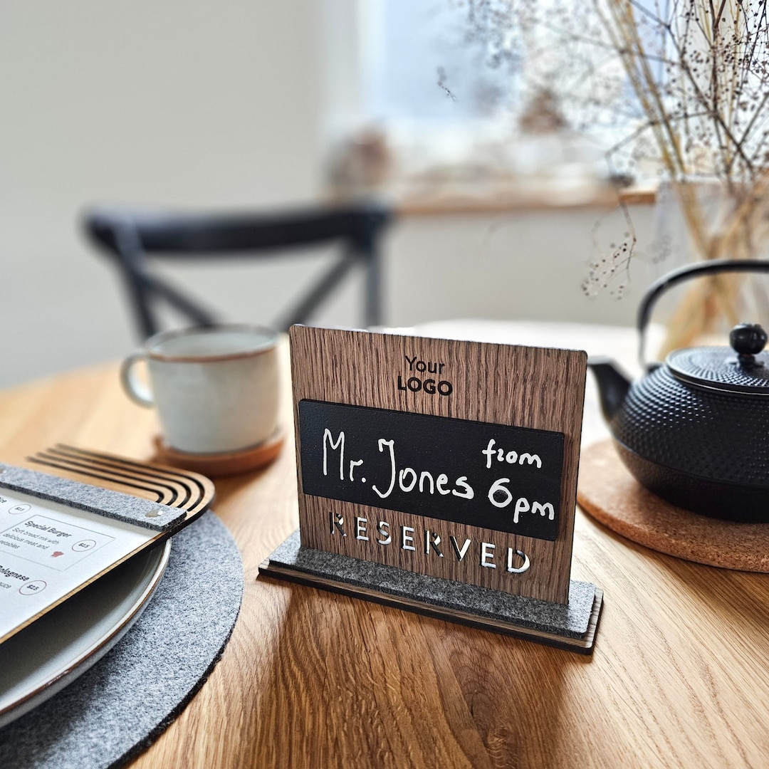 Wooden Chalkboard Tabletop Reserved Sign With Logo for Restaurants ...