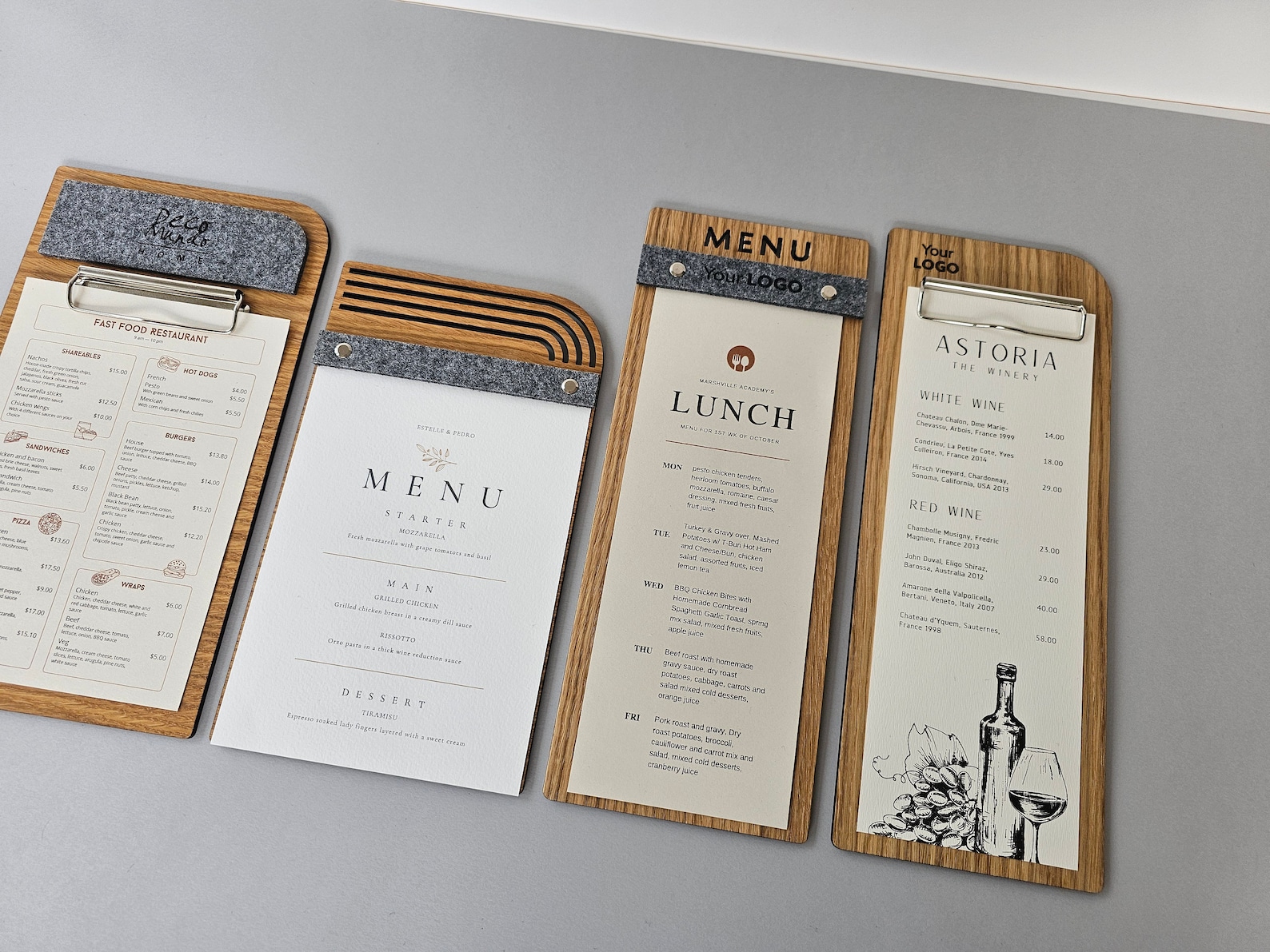 Wooden Wine List Menu, Oak Plywood Clip Board Menu, Engraved Restaurant ...