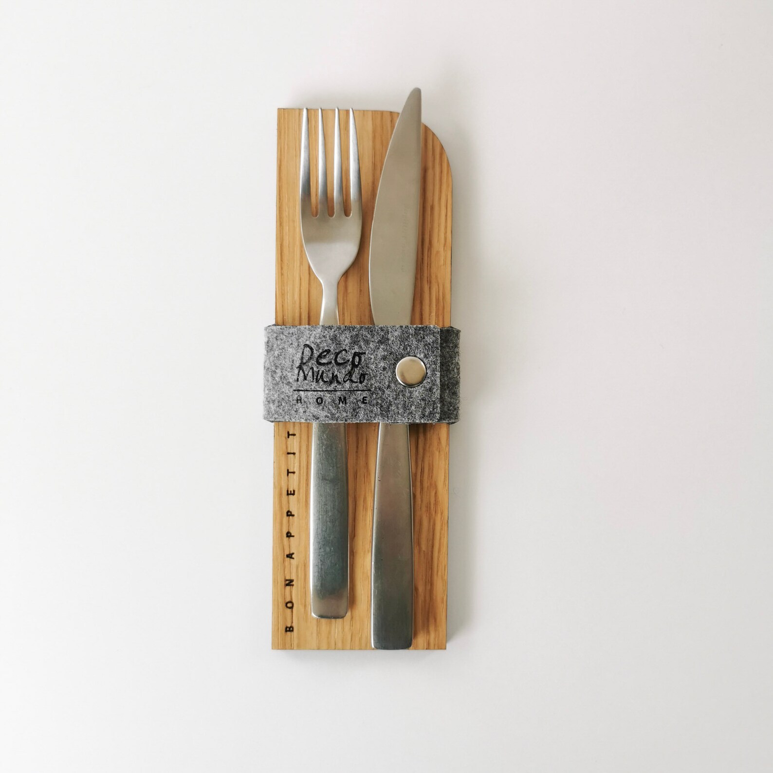 Wood and Felt Flatware Caddy With Engraved 'bon Appetit', Minimalist ...