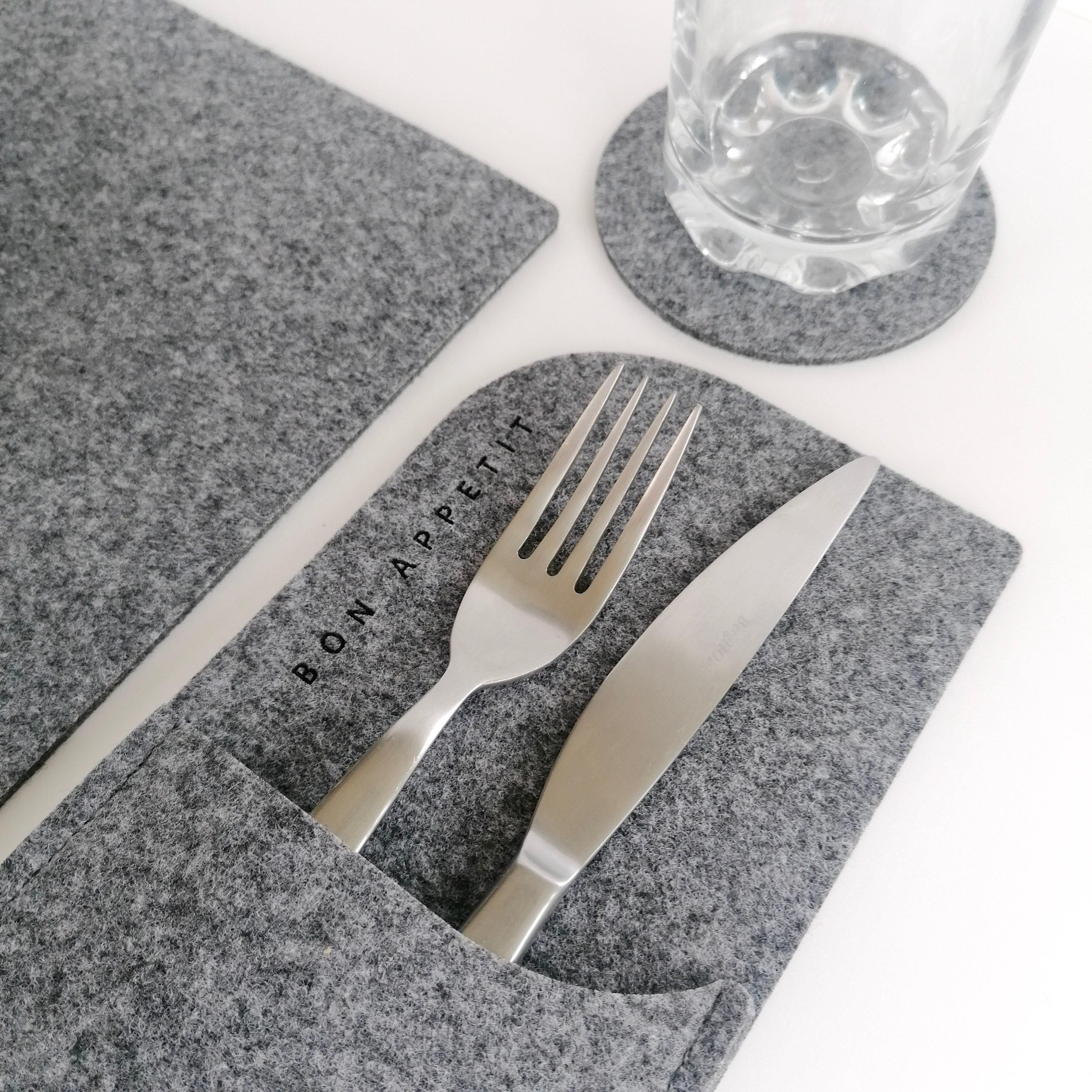 Felt Cutlery Holder With Engraved 'bon Appetit' - Etsy