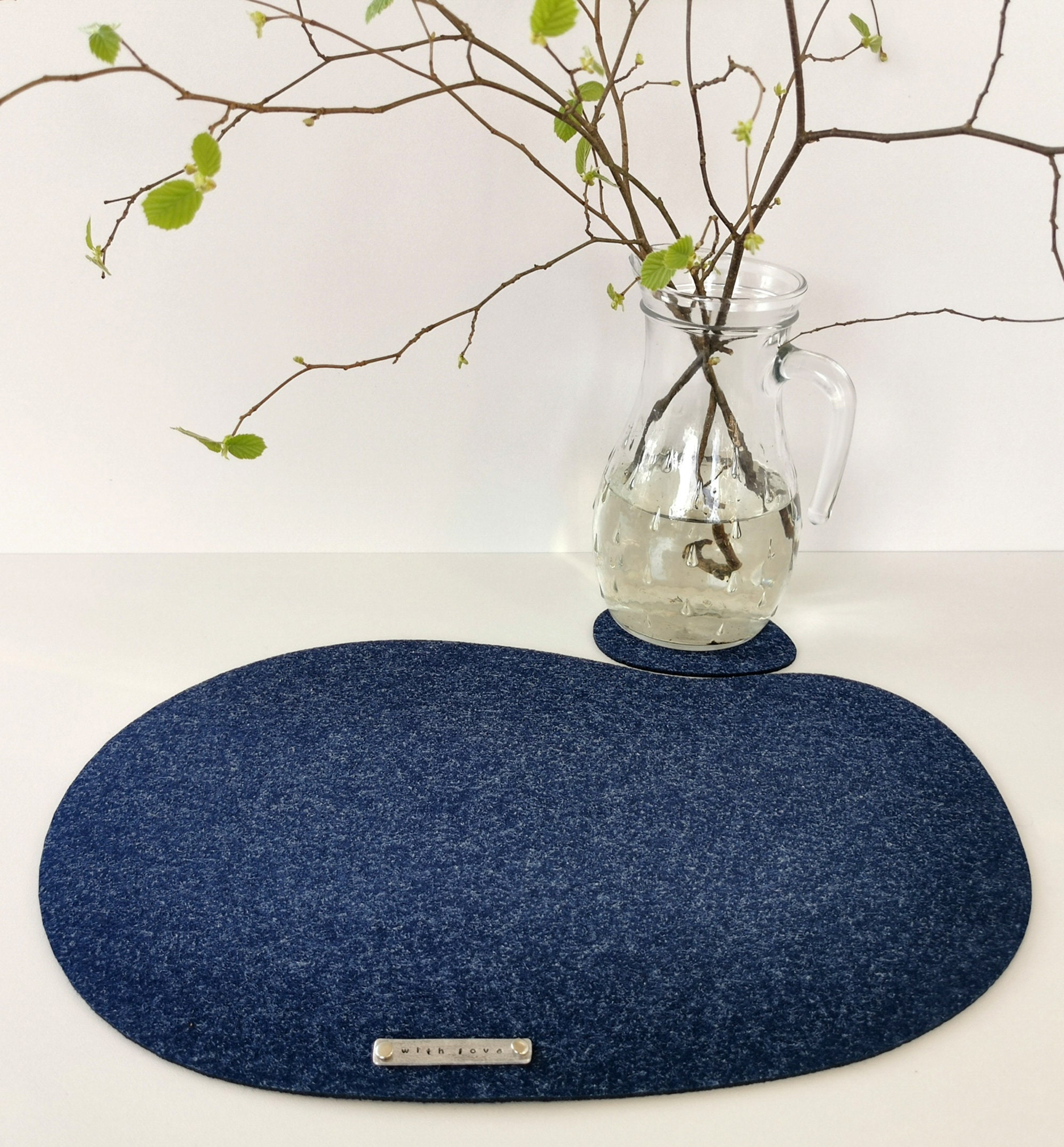 Irregular Indigo Blue Felt Placemats and Coaster Set of 2 - Etsy