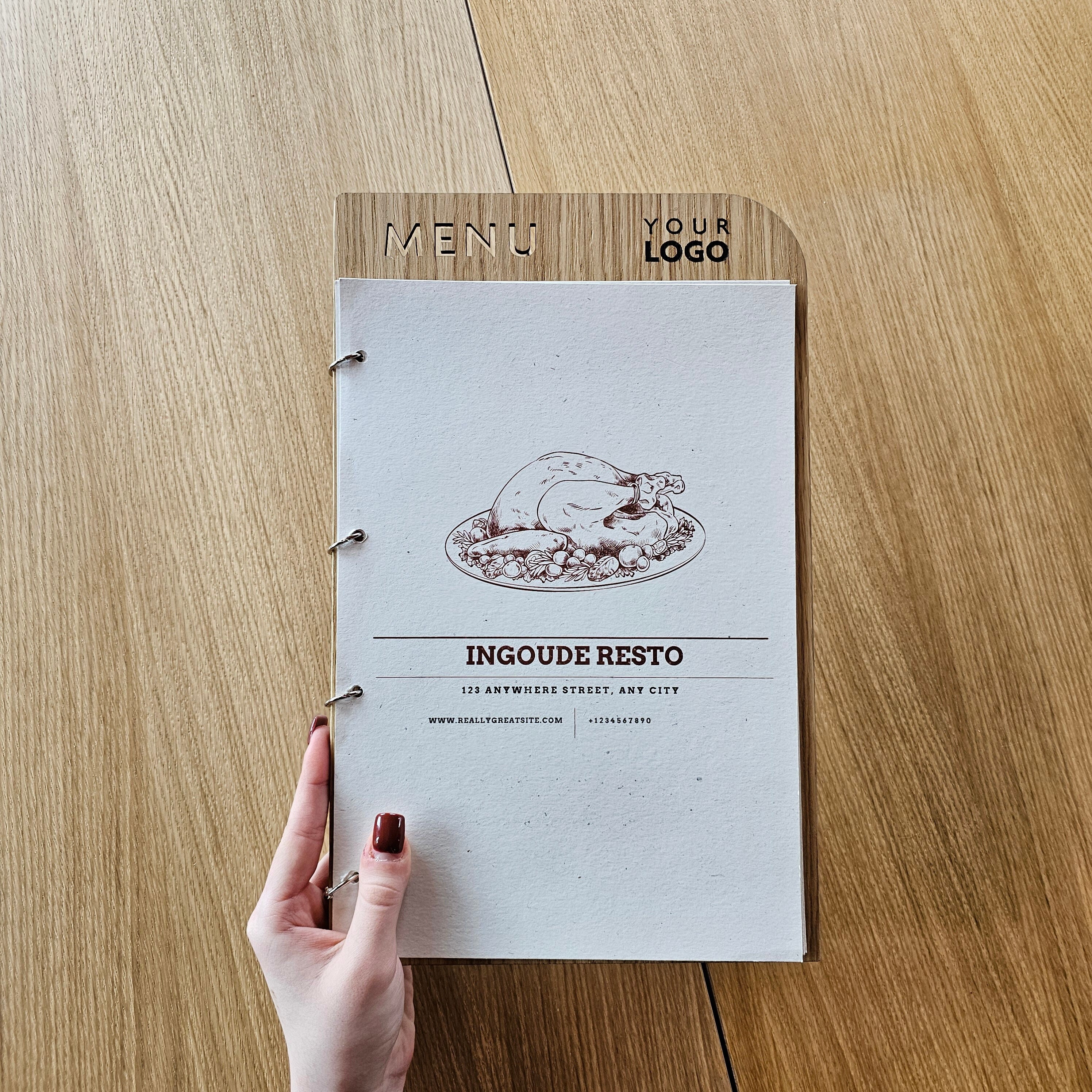 Luxury Wood Menu Folder for Boutique Hotels, Custom Engraved Ring ...