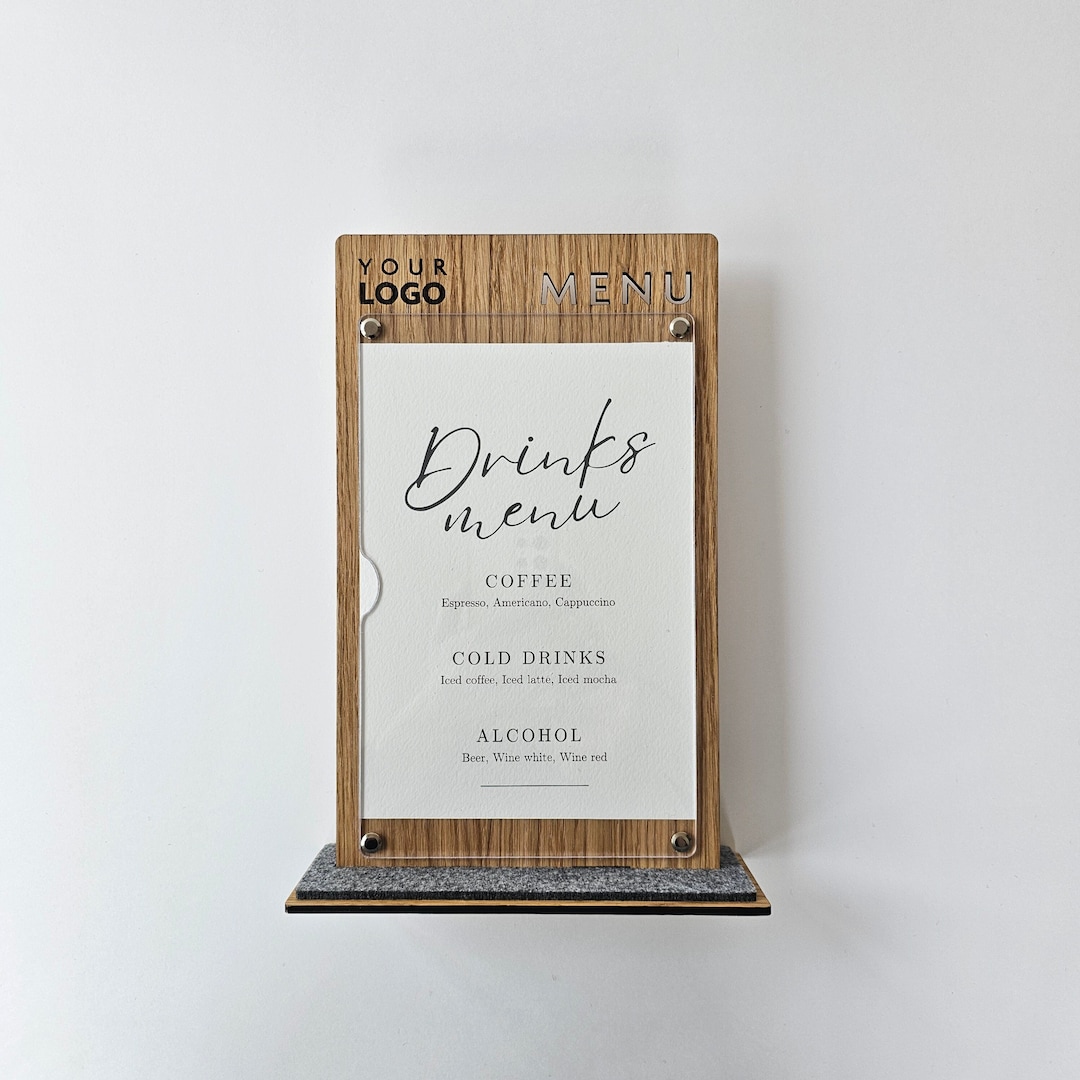 Wood and Acrylic Tabletop Menu, Menu With Logo, Restaurant Menu Holder ...