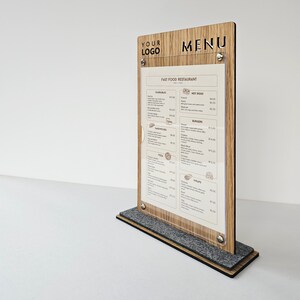 A5 Size Wood and Acrylic Menu Stand, Tabletop Menu, Menu With Logo ...