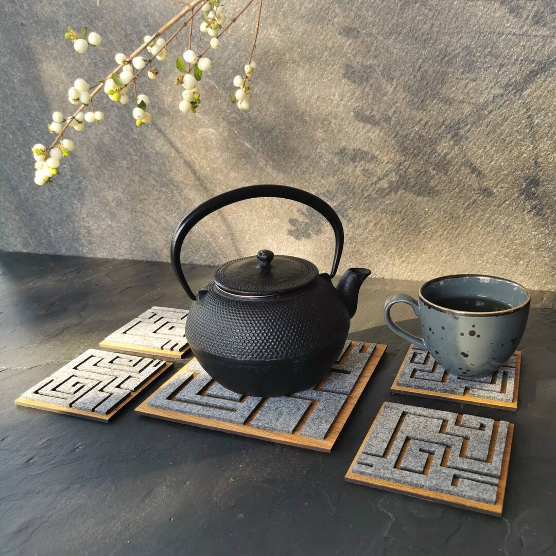 Wood and Felt Teapot Platter and Coasters (set of 4), Tea Ceremony ...