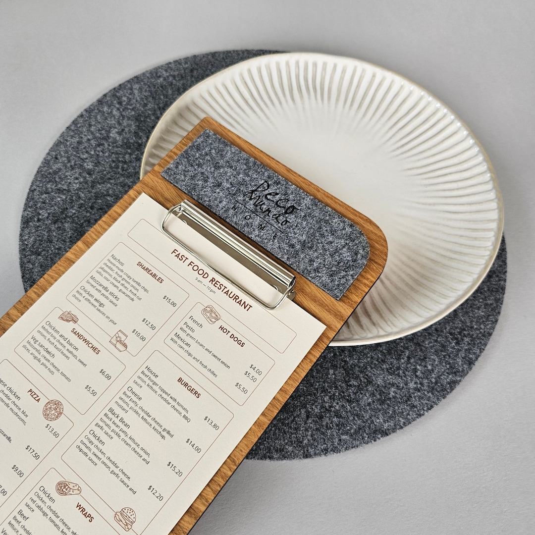 A5 or A4 Size Wooden Menu Clipboard for Horeca hotels, Restaurants, and ...