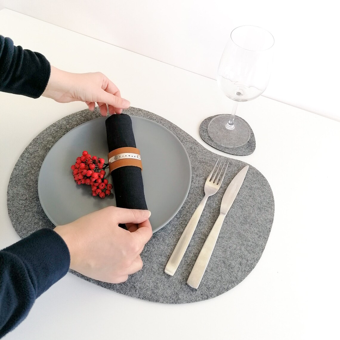 Gray Felt Irregular Oval Placemats and Coasters Set of 2 / - Etsy