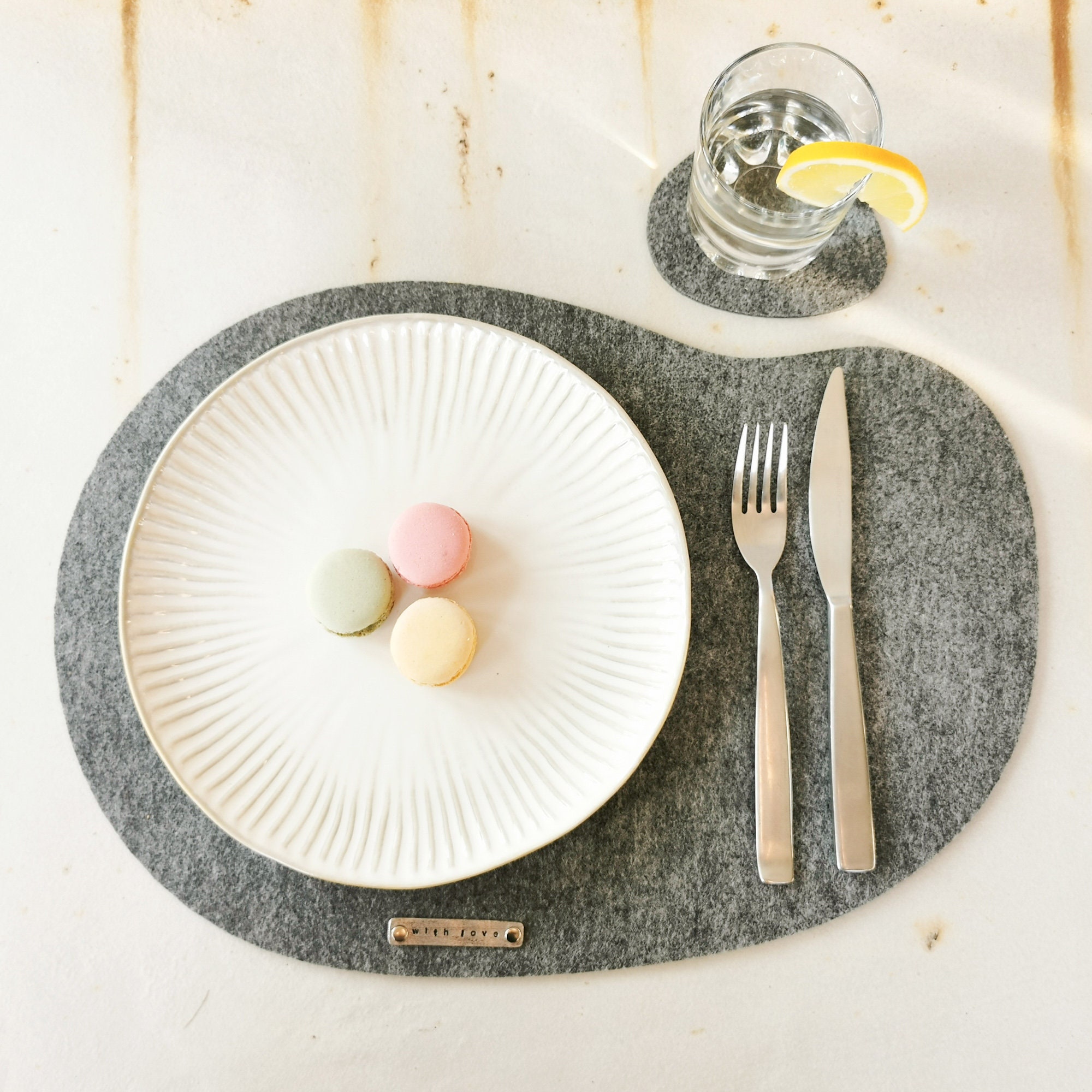 Gray Felt Irregular Oval Placemats and Coasters set for 2, Modern ...