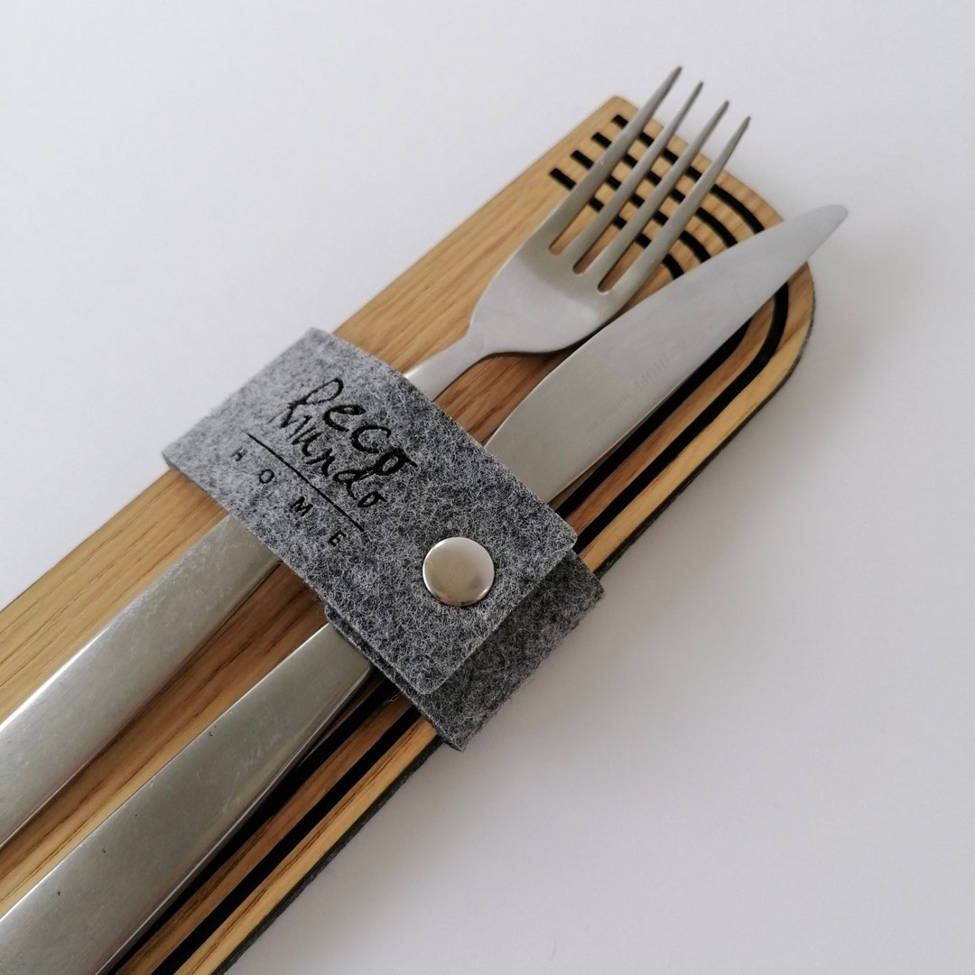 Horeca Cutlery Holder With Custom Logo, Modern Wood & Felt Flatware ...